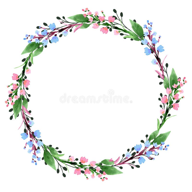 Watercolor Greenery Branches Frame. Floral Wreath Template on White ...