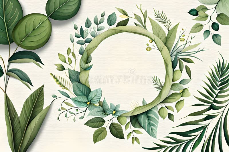 Watercolor Greenery Frames Borders Clip Art Stock Illustration ...