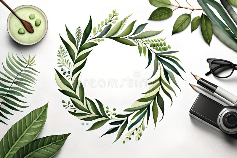 Watercolor Greenery Frames Borders Clip Art Stock Illustration ...