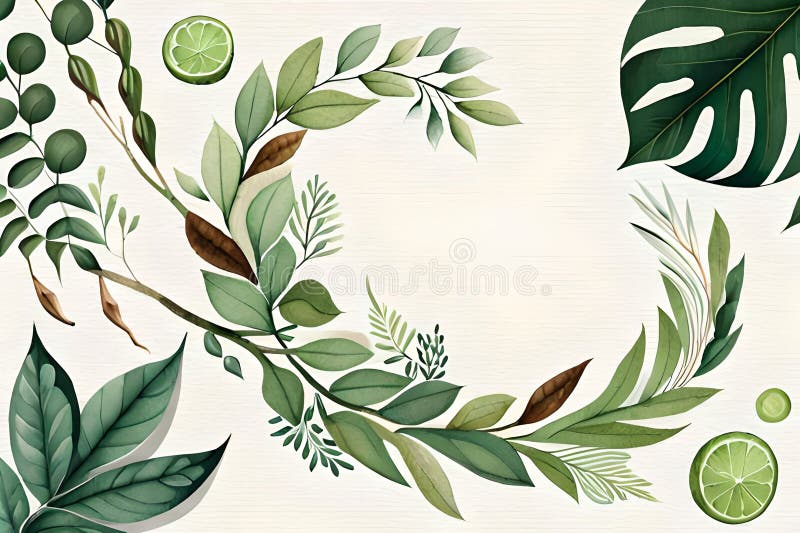 Watercolor Greenery Frames Borders Clip Art Stock Illustration ...