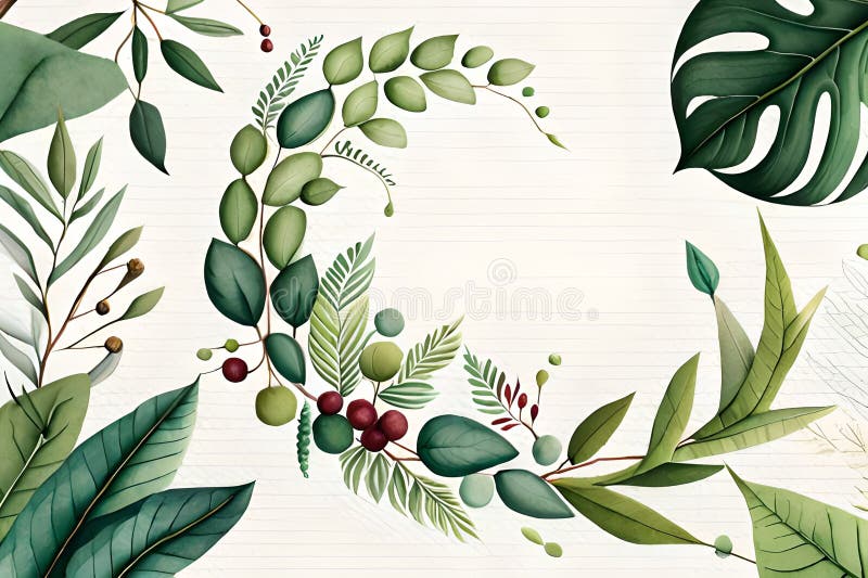 Watercolor Greenery Frames Borders Clip Art Stock Illustration ...