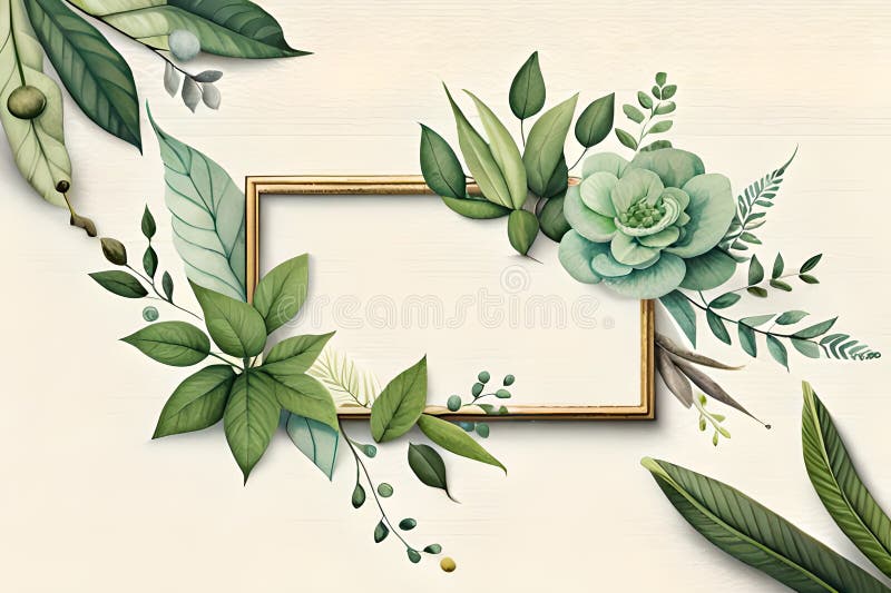 Watercolor Greenery Frames Borders Clip Art Stock Illustration ...