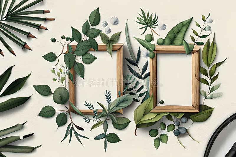 Watercolor Greenery Frames Borders Clip Art Stock Illustration ...