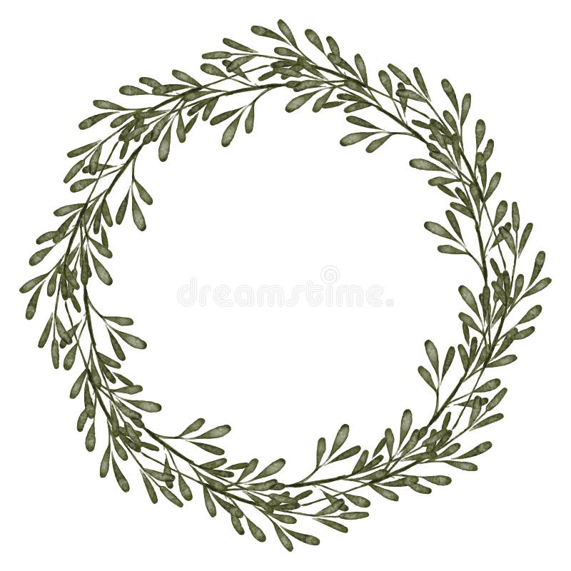 Watercolor Greenery Leaf Floral Circle Wreath Border Stock Vector ...