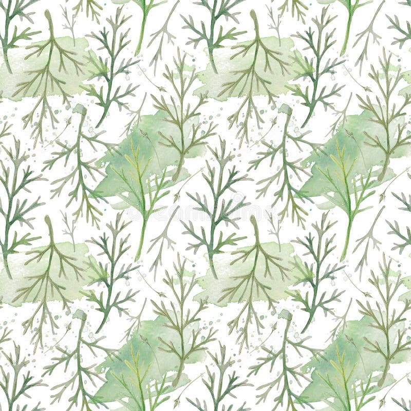 Watercolor Greenery Leaves and Splash Seamless Pattern Stock ...