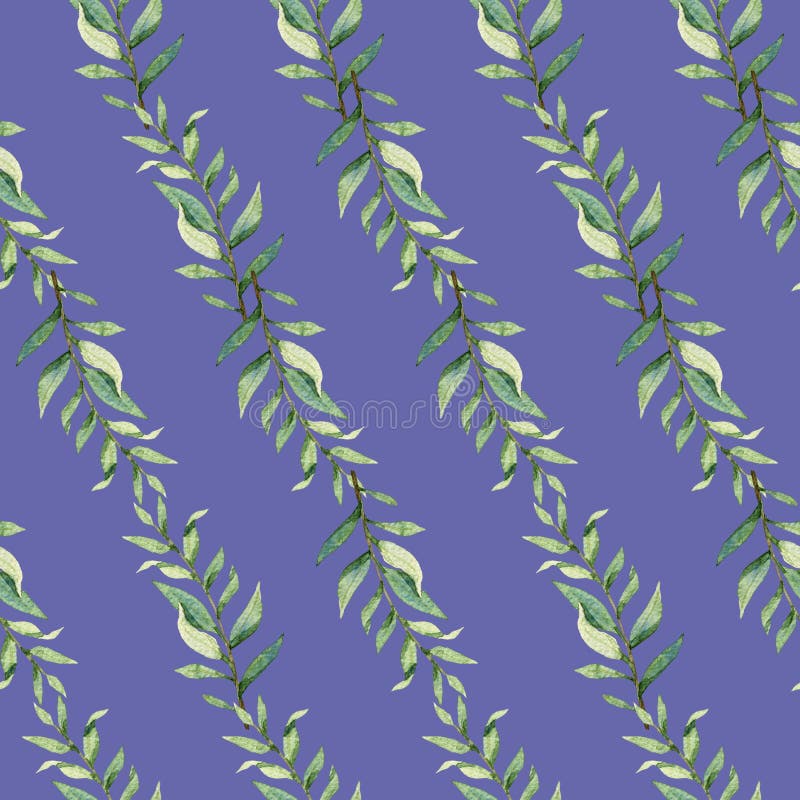 Watercolor Greenery Seamless Pattern, Floral Texture on Blue Stock ...