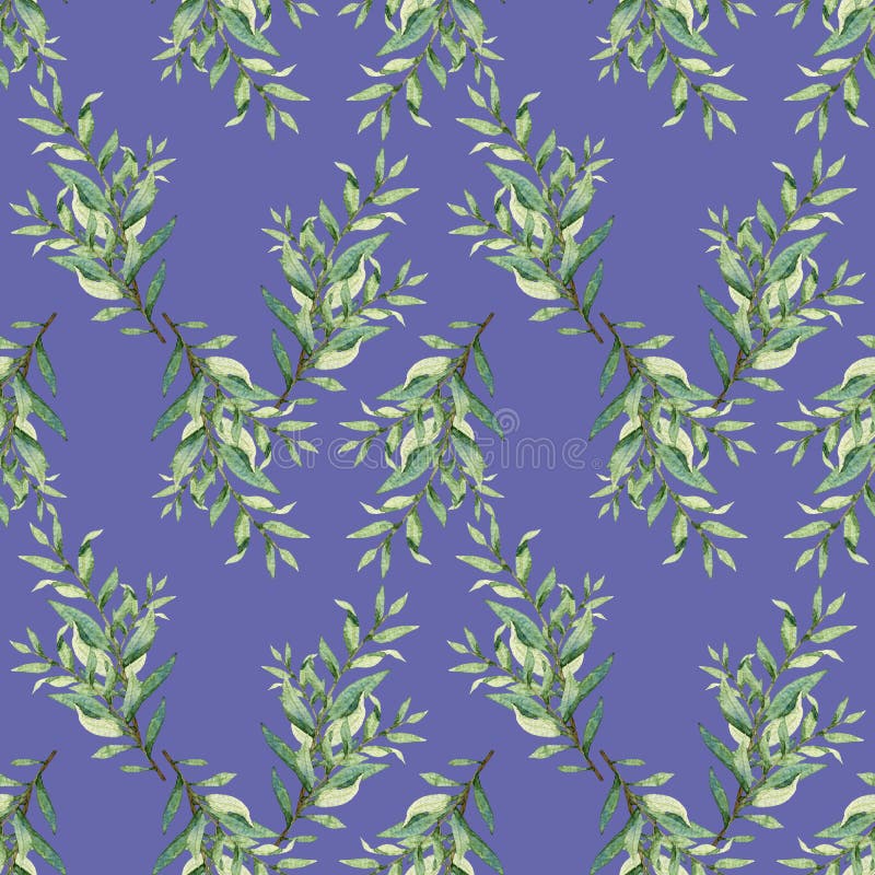 Watercolor Greenery Seamless Pattern, Floral Texture on Blue Stock ...