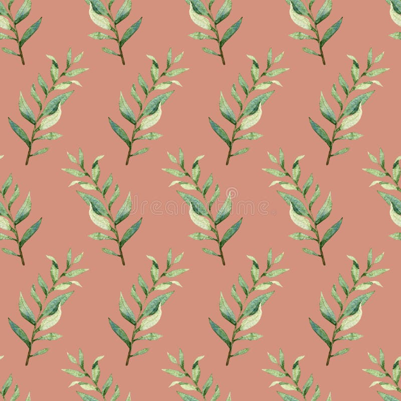 Watercolor Greenery Seamless Pattern, Floral Texture on Pink Stock ...