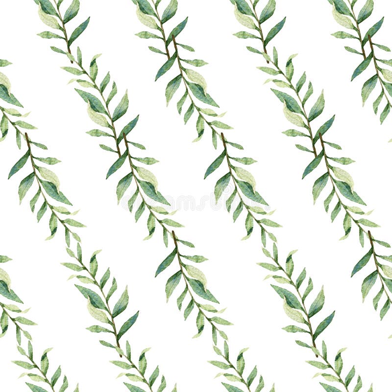 Watercolor Greenery Seamless Pattern, Floral Texture on White Stock ...