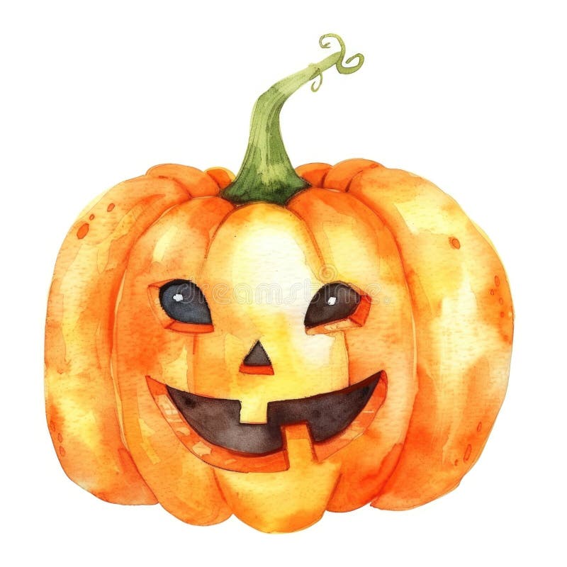 Watercolor Halloween Pumpkin with Spooky Grin Stock Illustration ...