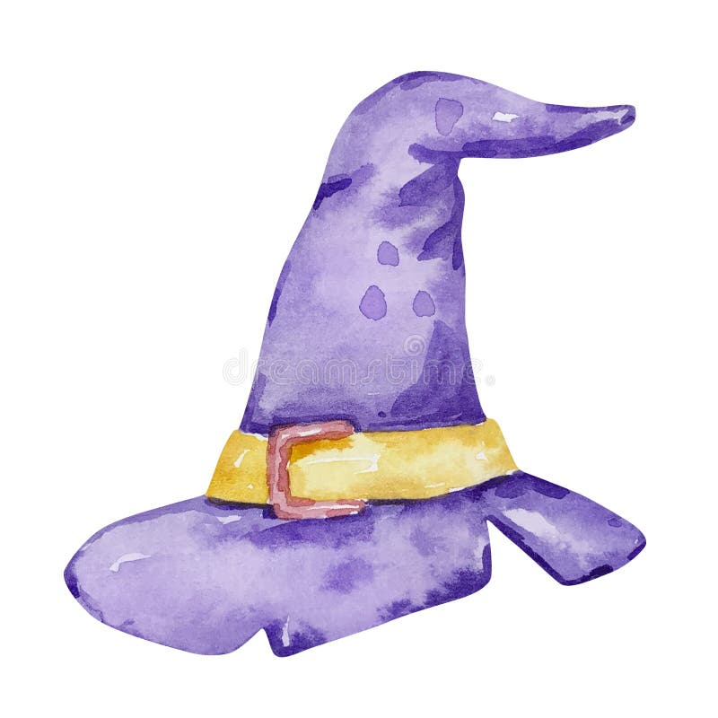 Watercolor Halloween Purple Witch Hat Stock Vector - Illustration of ...