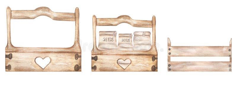 Watercolor Hand Drawing Wooden Boxes Illustration Set Stock ...
