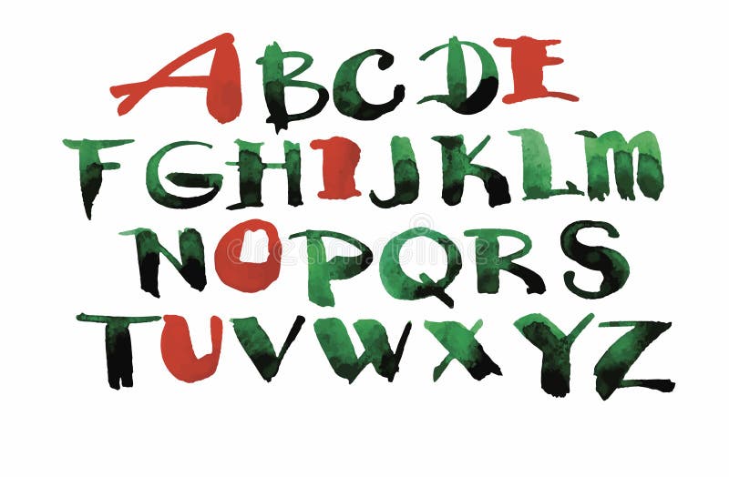 Watercolor Hand Drawn Alphabet. Vector Illustration. Brush Painted ...