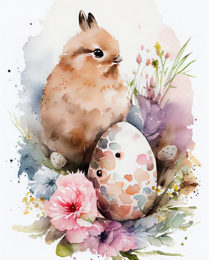 Easter Chick with Colored Eggs Stock Illustration - Illustration of ...