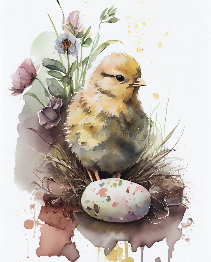 Easter Chick with Colored Eggs Stock Illustration - Illustration of ...