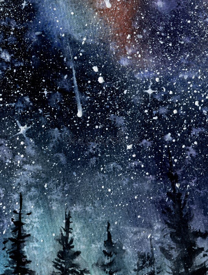 Watercolor Hand Drawn Background of Space, Stars, Constellation, Nebula ...