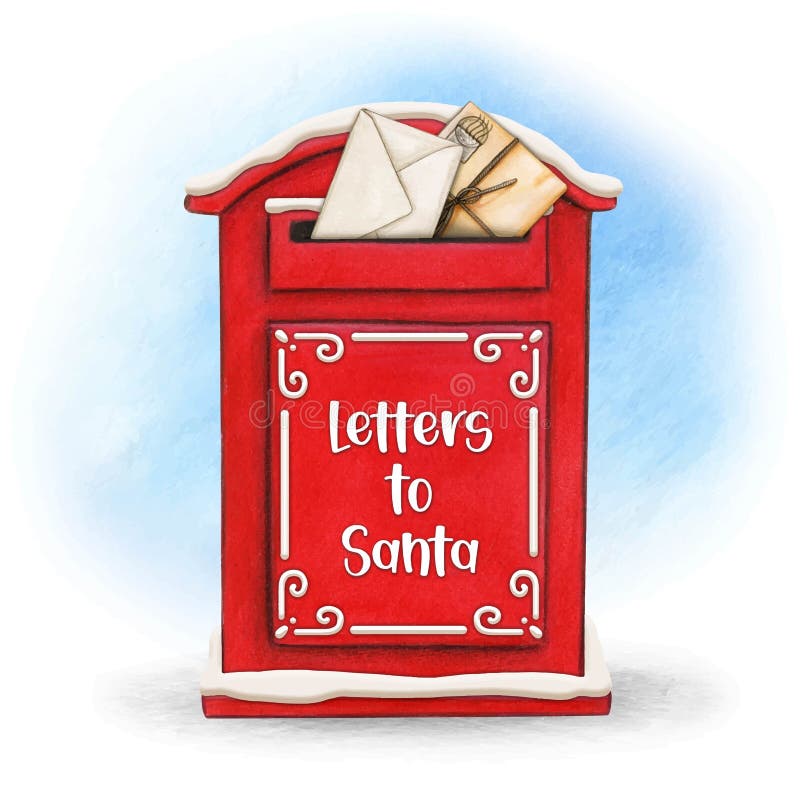 Watercolor Hand Drawn Christmas Mailbox Stock Vector - Illustration of ...