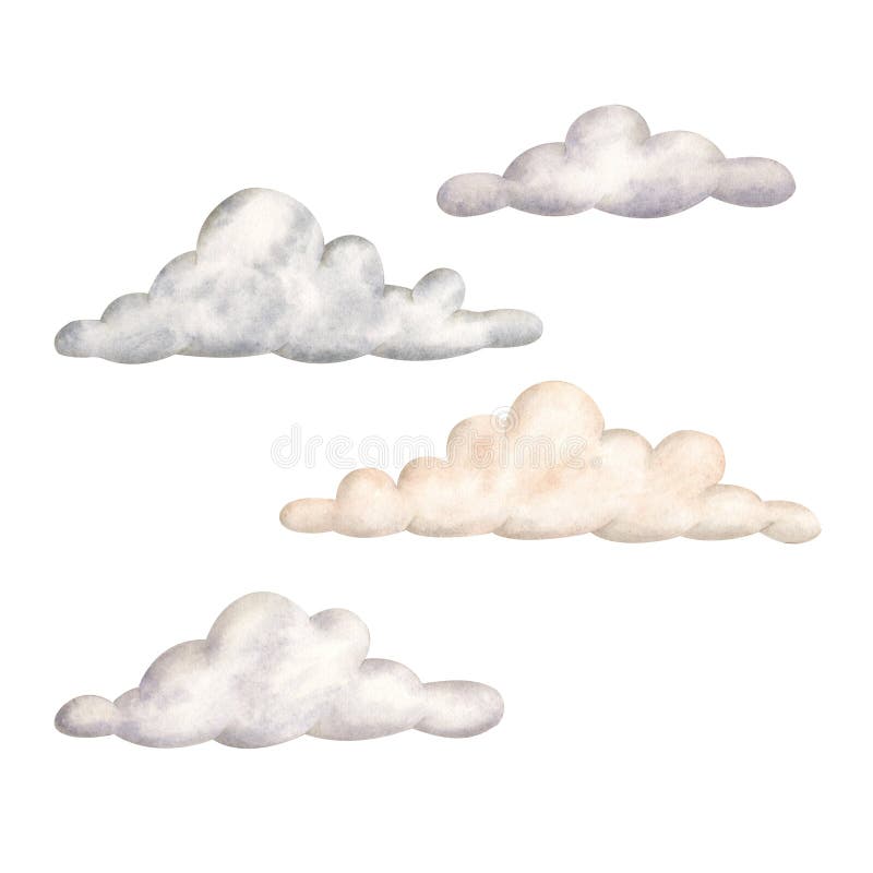 Watercolor Hand-drawn Colored Clouds Stock Image - Illustration of ...