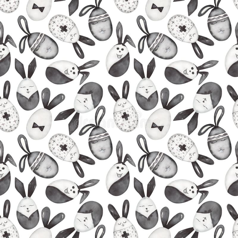 Cute Bunny Seamless Pattern, Watercolor Black & White Animal Paper ...