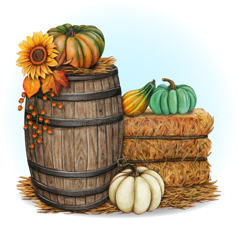 Watercolor Hand Drawn Fall Composition Stock Vector - Illustration of harvest, thanks: 337382245