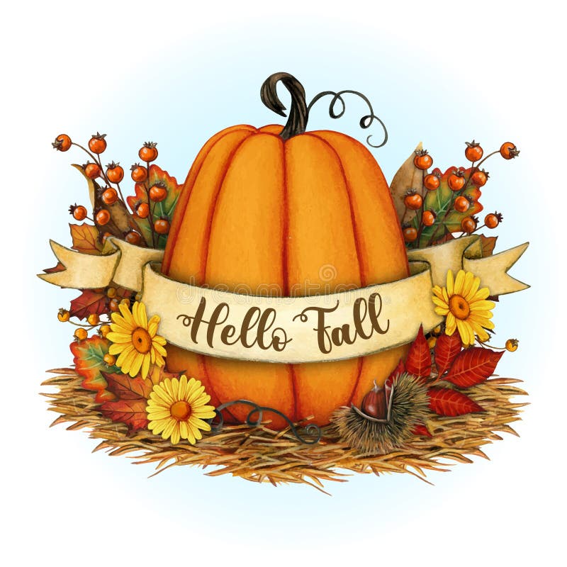 Watercolor Hand Drawn Fall Season Composition Stock Vector ...