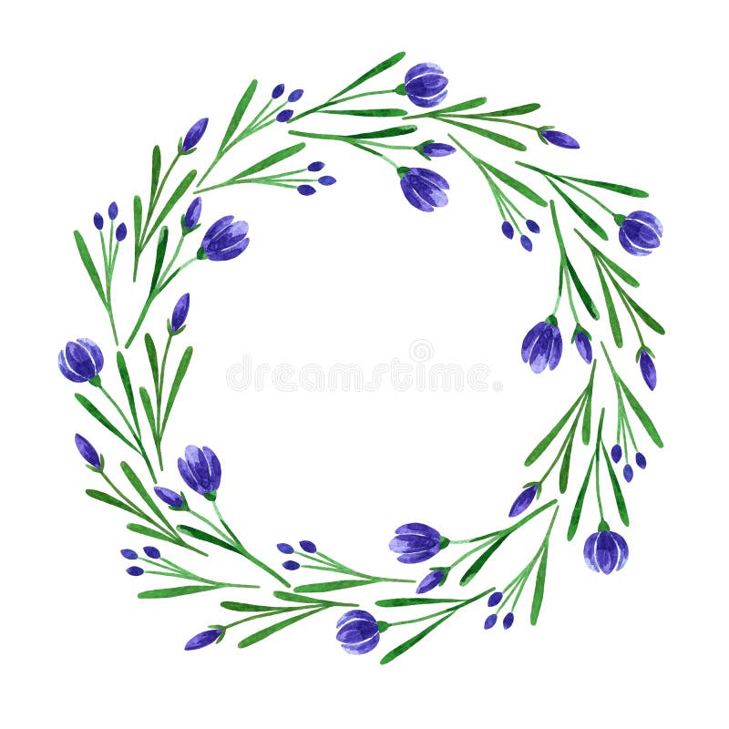 Watercolor Hand Drawn Floral Round Frame with Tiny Flowers. Stock ...