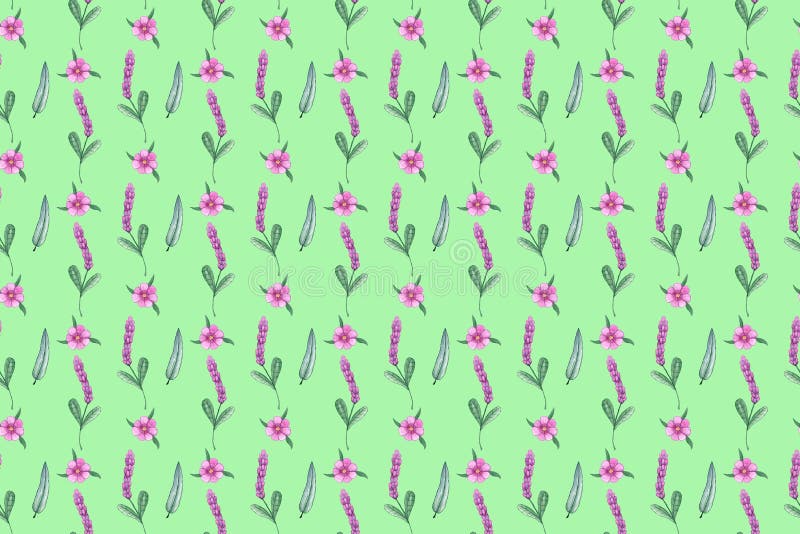 Watercolor Hand Drawn Flower Summer Green Pattern. Stock Illustration ...