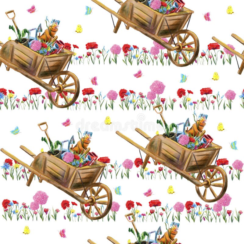 Watercolor Hand Drawn Garden Tools Seamless Pattern Stock Illustration ... Watercolor Hand Drawn Garden Tools Seamless Pattern Stock Illustration ...