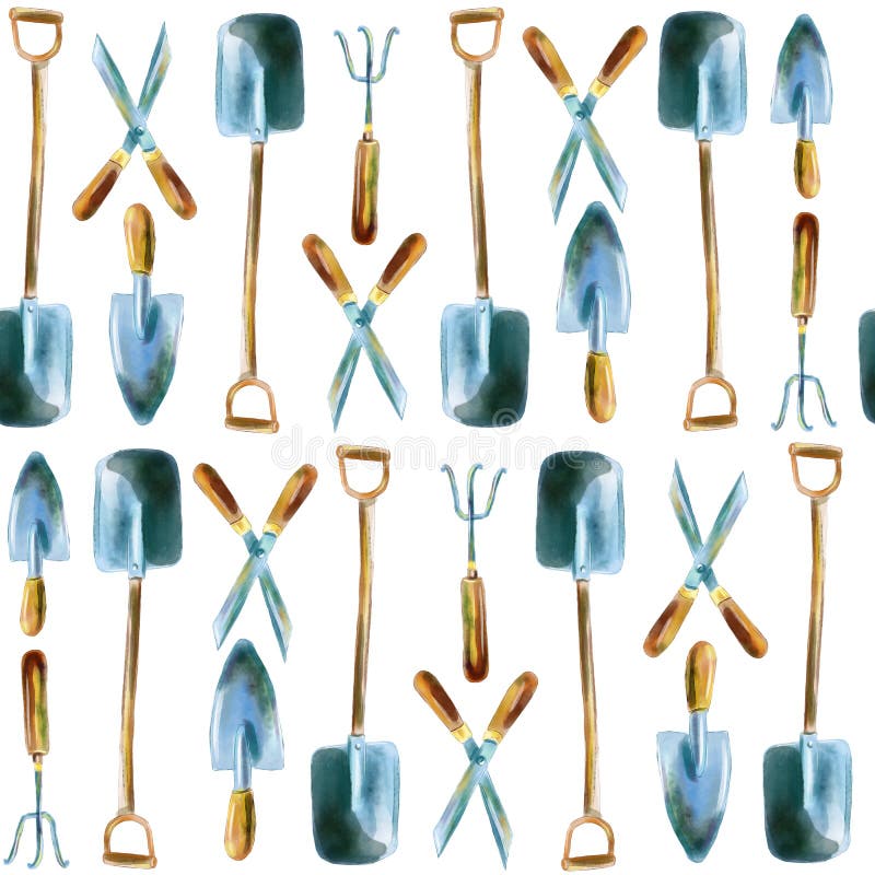 Watercolor Hand Drawn Garden Tools Seamless Pattern Stock Illustration ... Watercolor Hand Drawn Garden Tools Seamless Pattern Stock Illustration ...
