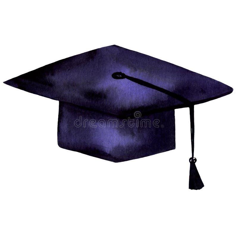 Watercolor Hand Drawn Graduation Cap Stock Illustration - Illustration ...