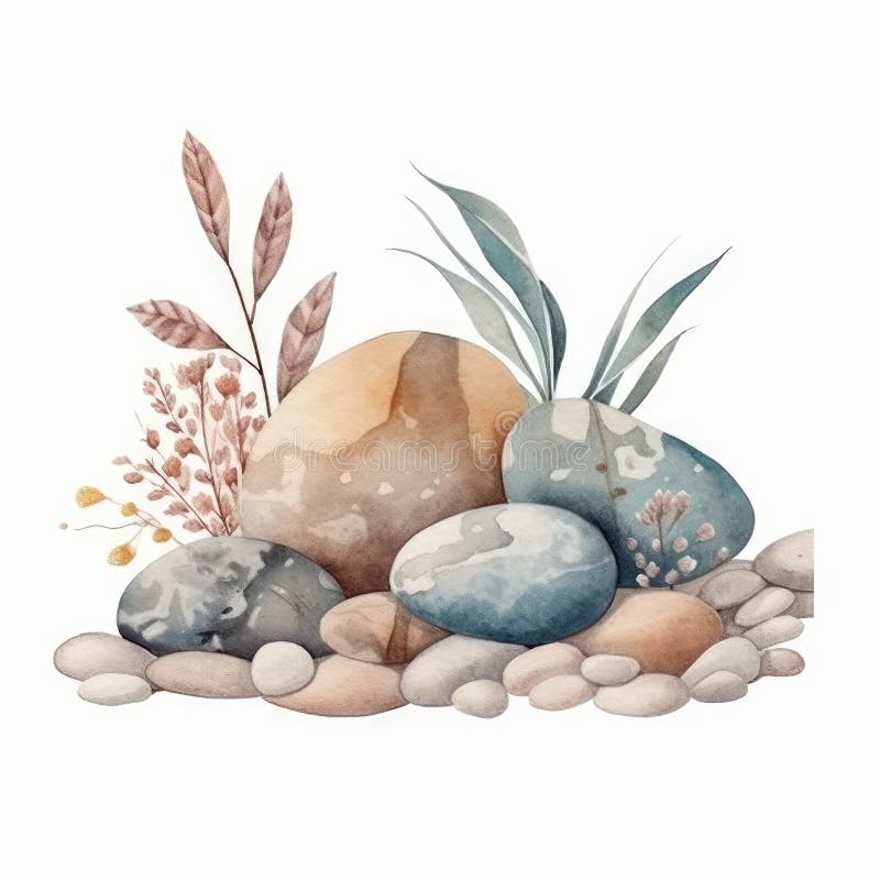 A Watercolor Hand Drawn Illustration Pebbles on Beach Generative AI ...