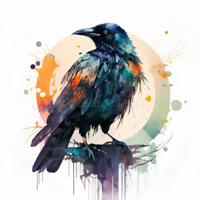 Watercolor Hand Drawn Illustration of a Raven on a White Background ...
