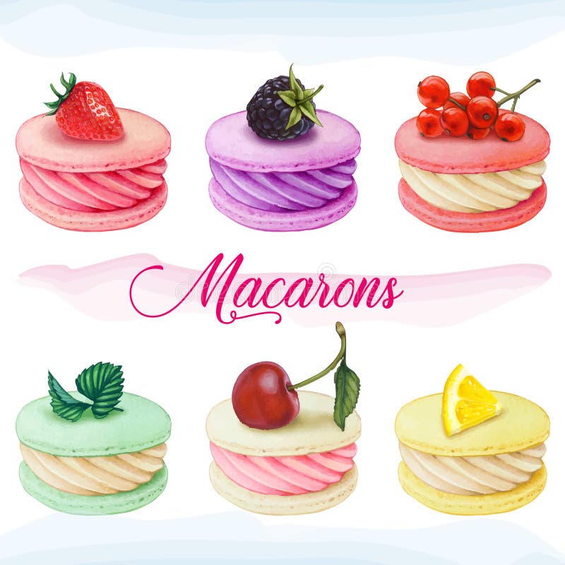 Watercolor Hand Drawn Realistic Macaron Stock Illustration ...
