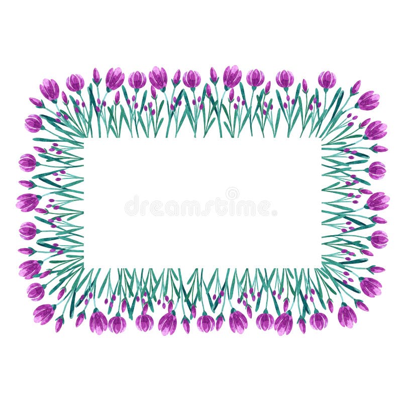 Watercolor Hand Drawn Rectangle Frame Made of Tiny Bright Pink Flowers ...