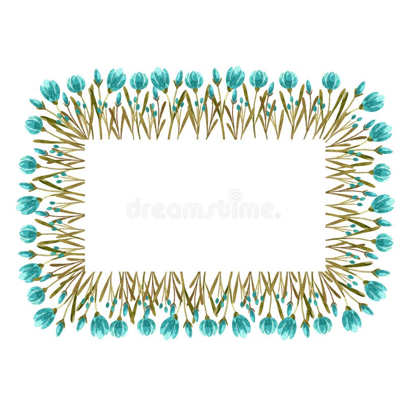 Watercolor Hand Drawn Rectangle Frame Made of Tiny Light Blue Flowers ...