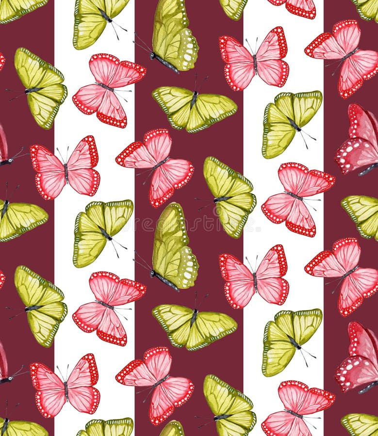 Watercolor Hand Drawn Seamless Butterflies Pattern Stock Illustration ...