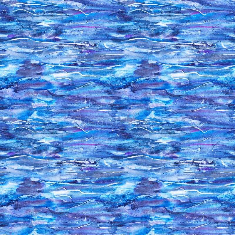 Watercolor Hand Drawn Seamless Pattern. Textured Sea Waves Background ... Watercolor Hand Drawn Seamless Pattern. Textured Sea Waves Background ...