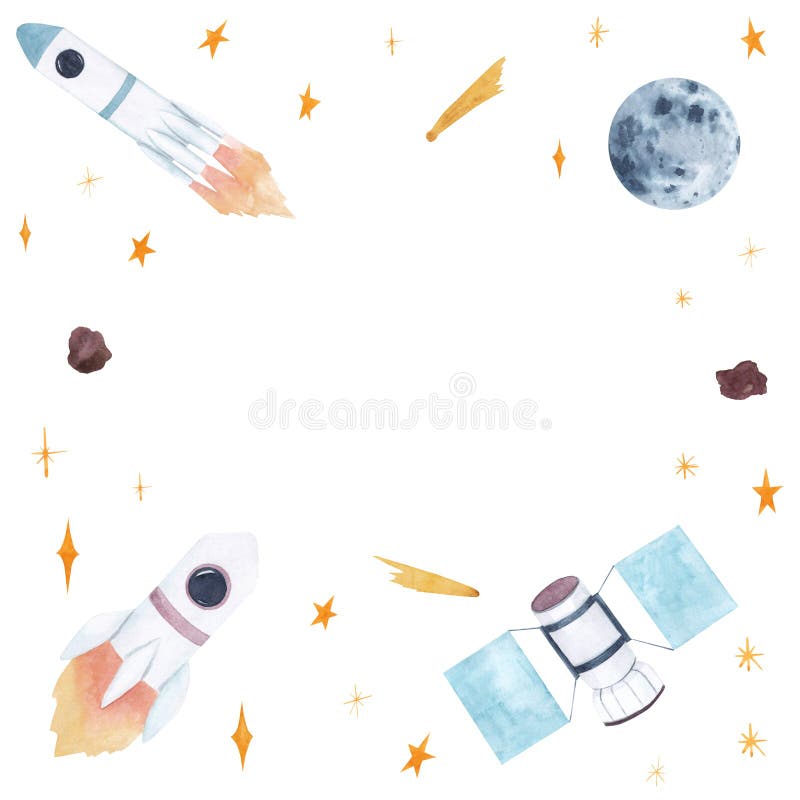 Watercolor Hand Drawn Square Frame with Copy Space and Outer Space ...