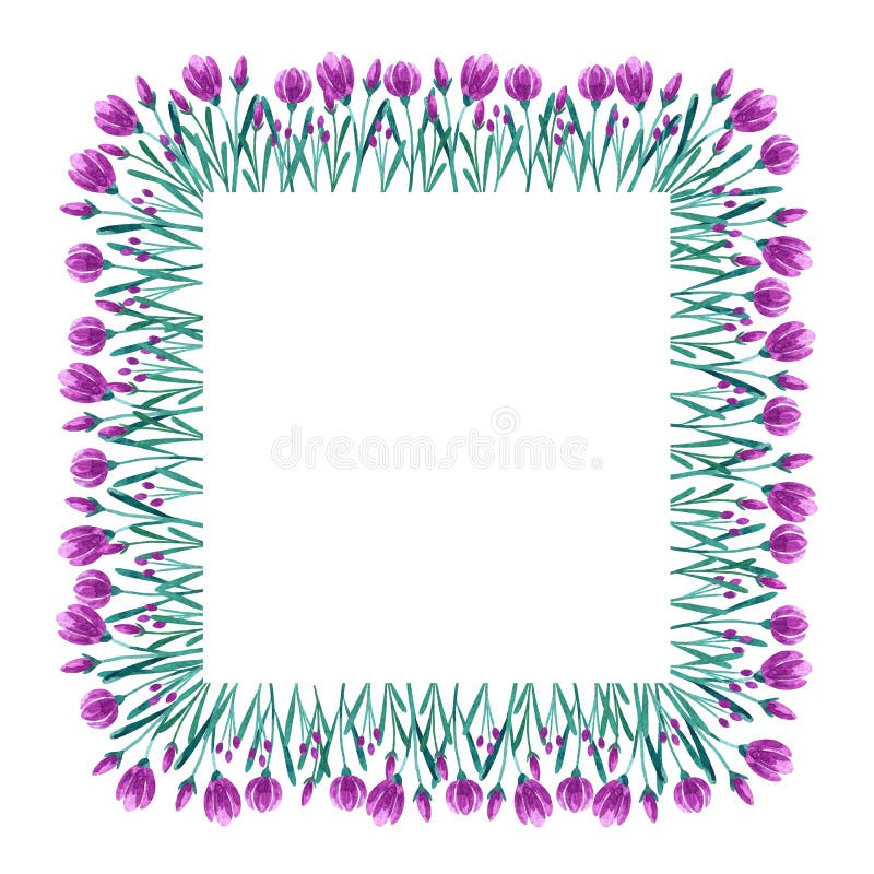 Watercolor Hand Drawn Square Frame Made of Tiny Pink Flowers. Stock ...