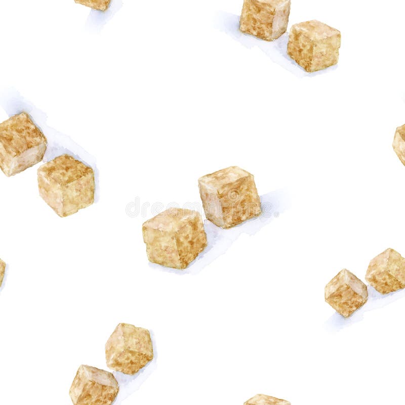 Watercolor Hand Drawn Sugar Cube Isolated Seamless Pattern. Stock ...