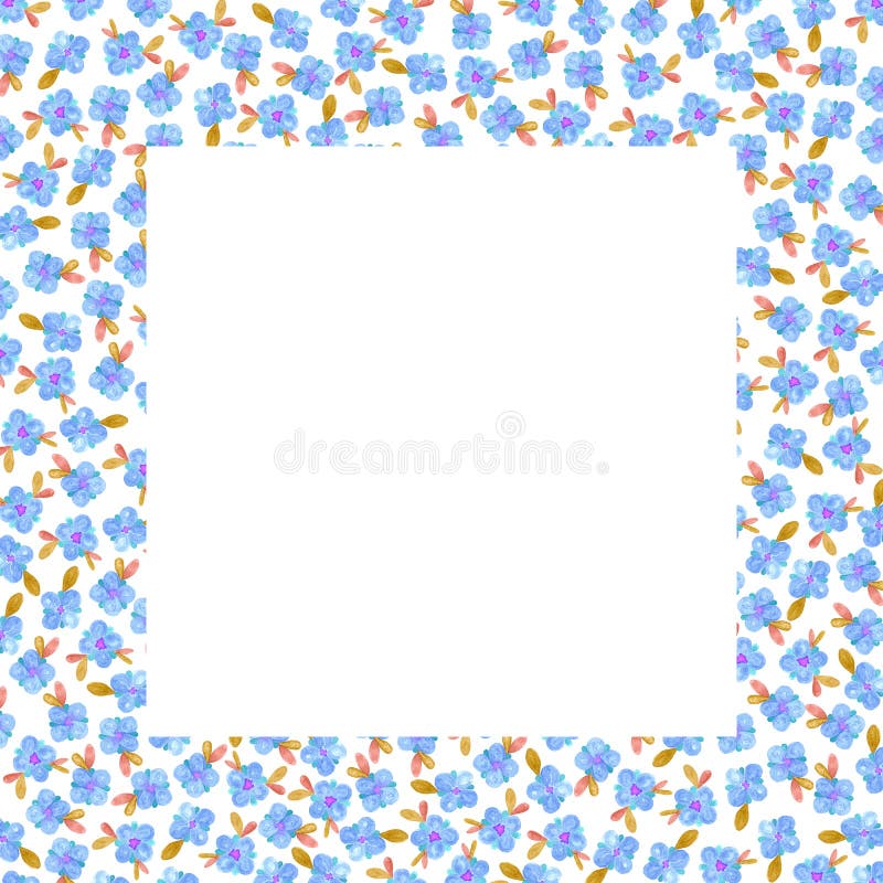 Watercolor Hand Drawn Tiny Light Blue Flowers Square Frame. Stock ...