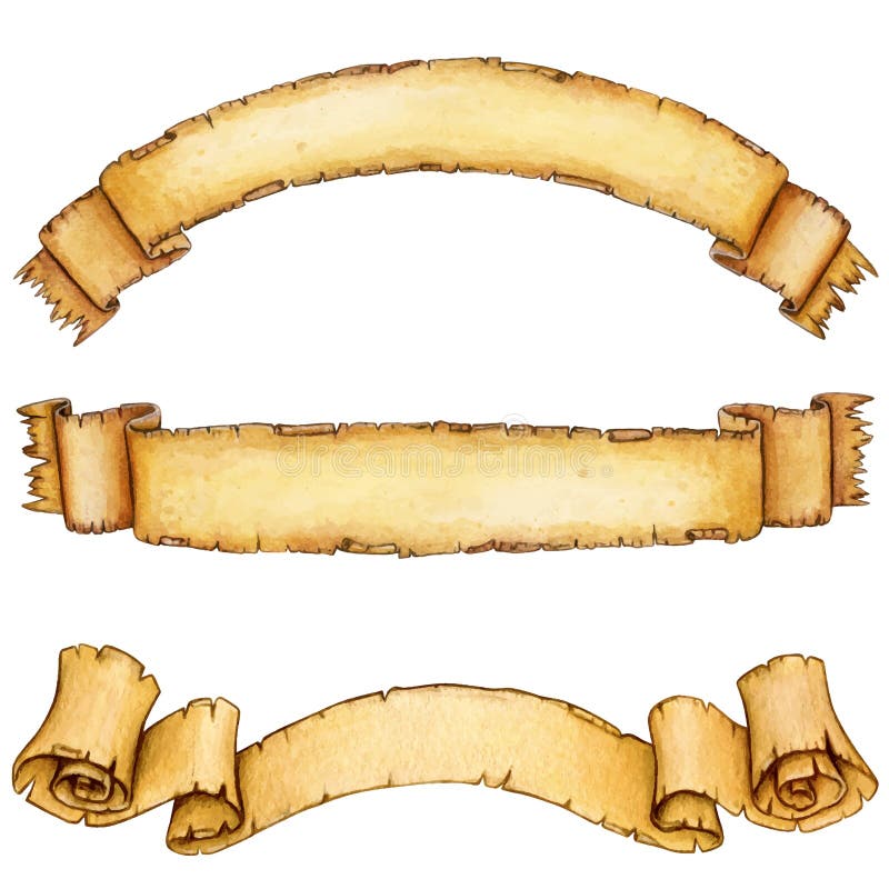 Watercolor Hand Drawn Vintage Scroll Banner Stock Vector - Illustration ...