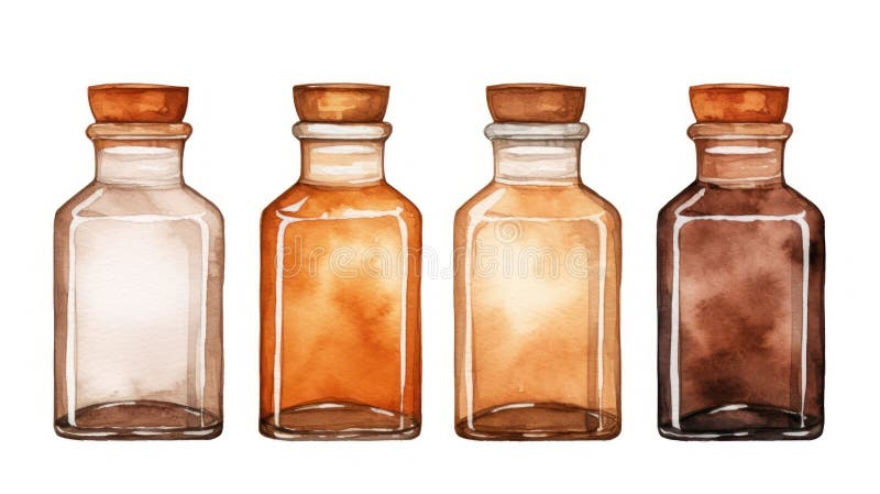 Watercolor Hand Painted Brown Glass Bottle Frame AI Generated Stock ...