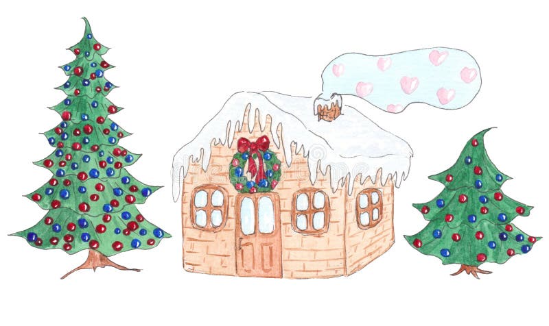 Watercolor Hand Painted Christmas Illustration. Christmas Tree and ...