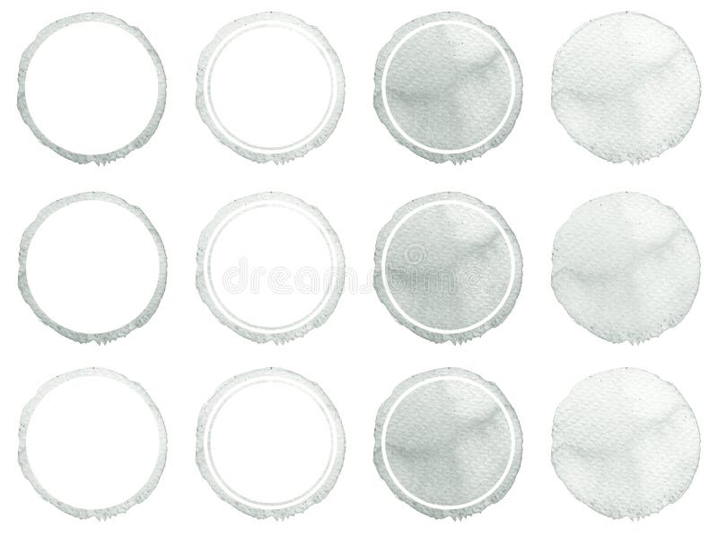 Watercolor Hand Painted Circle Shape Design Elements. Grey Banners Set ...