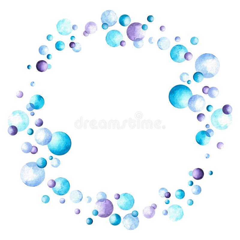 Watercolor Hand Painted Colorful Frame Made of Blue and Violet Bubbles ...