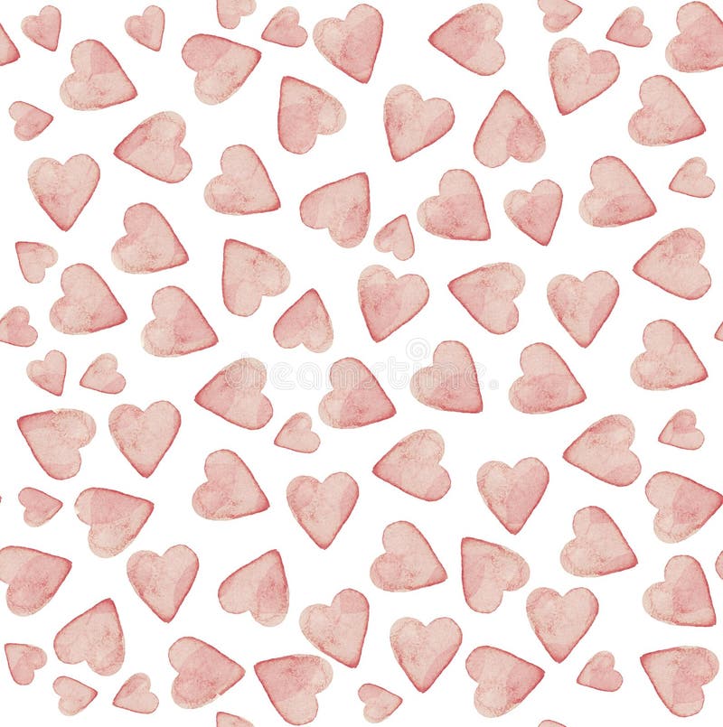 Watercolor Hand Painted Hearts Pattern. Stock Illustration ...