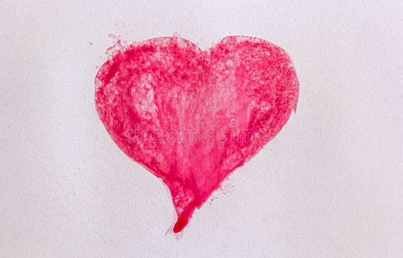 Watercolor Hand Painted Red Heart, Paper Texture Stock Photo - Image of ...