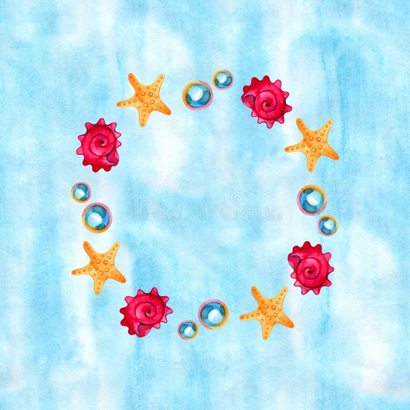 Watercolor Hand Painted Sea Composition. Nautical Background with ...