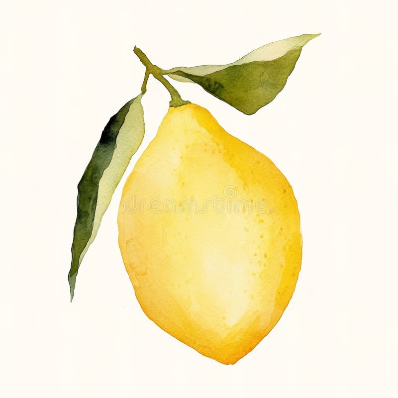 Watercolor Hand Painted Single Lemon on White Background Generative AI ...
